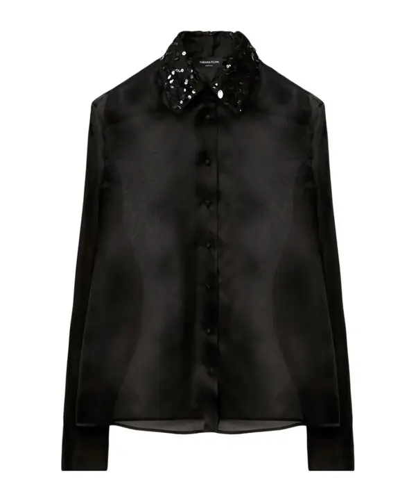 Fabiana Filippi Sequined Organza Shirt With Long Sleeves And Cuffed Buttons - Black