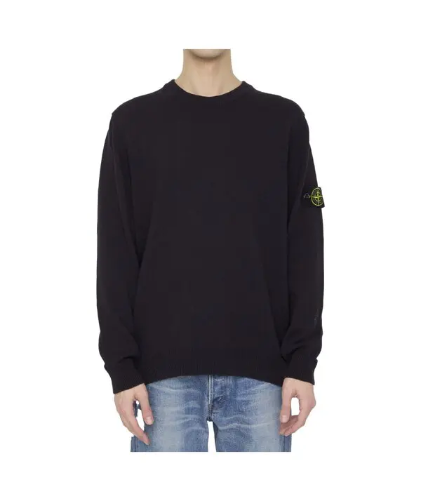 Stone Island Logo Patch Crewneck Knitted Jumper - Blue