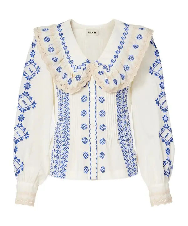 Rixo Embroidered Long-sleeve Shirt