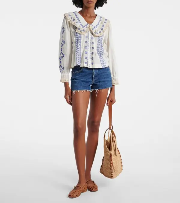 Rixo Embroidered Long-sleeve Shirt