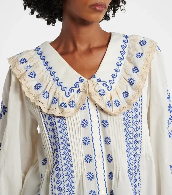 Rixo Embroidered Long-sleeve Shirt