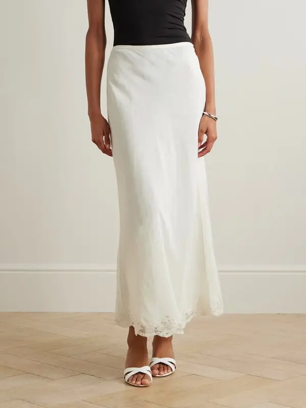 Rixo Crystal Lace-trimmed Midi Skirt - White