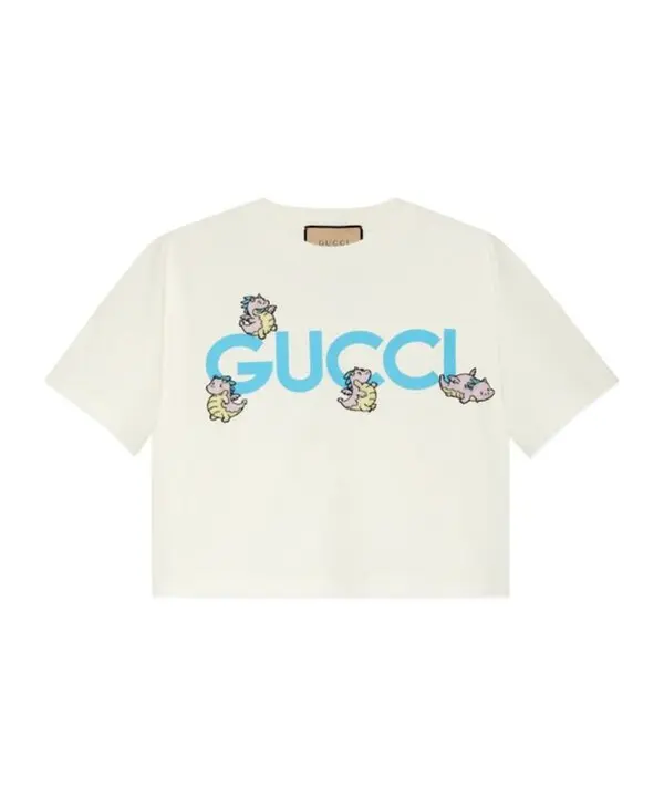 Gucci Knitted T-shirt With Dinosaur Motif - White