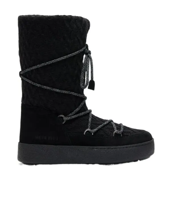 Moon Boot Knit-upper Lace-up Boots - Black