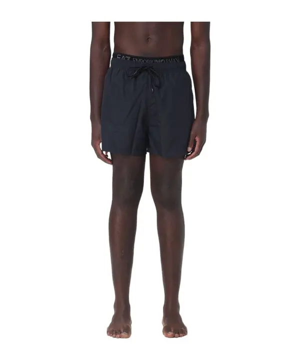 EA7 Logo-detail Drawstring Swim Shorts - Black