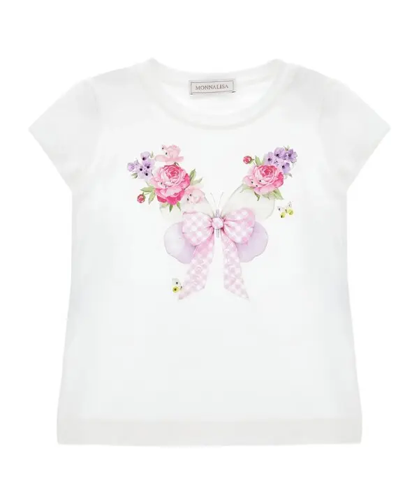 Monnalisa Floral Printed Crewneck T-shirt - White
