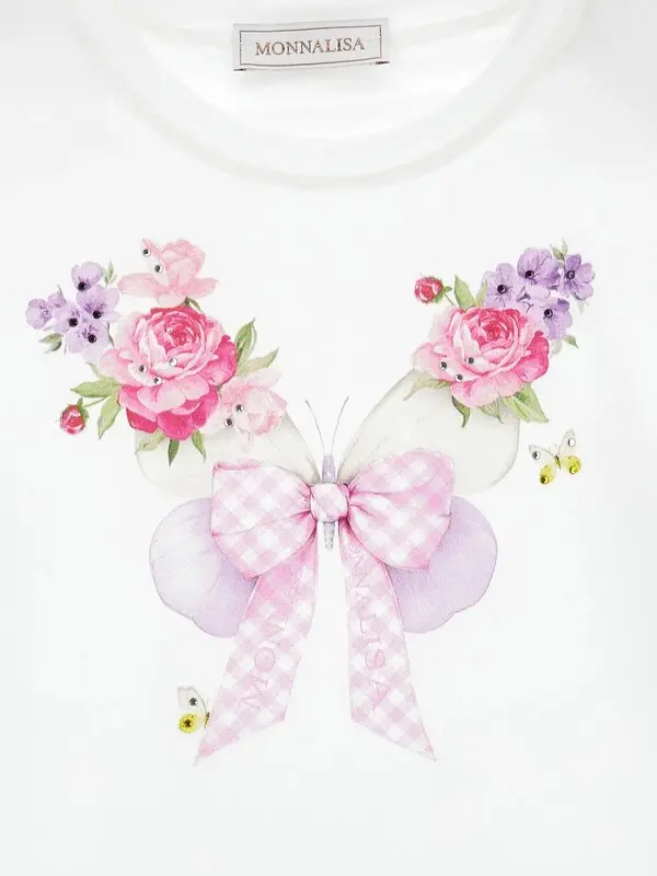 Monnalisa Floral Butterfly Print Crewneck T-shirt