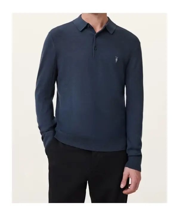 ALLSAINTS Mode Merino Long Sleeve Ramskull Polo Shirt