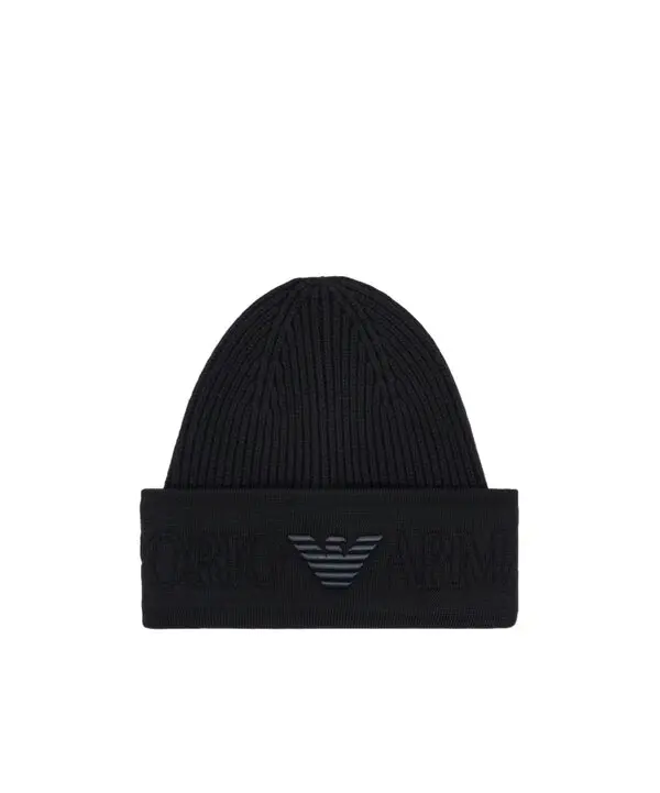 Emporio Armani Logo Embroidered Knitted Beanie - Black