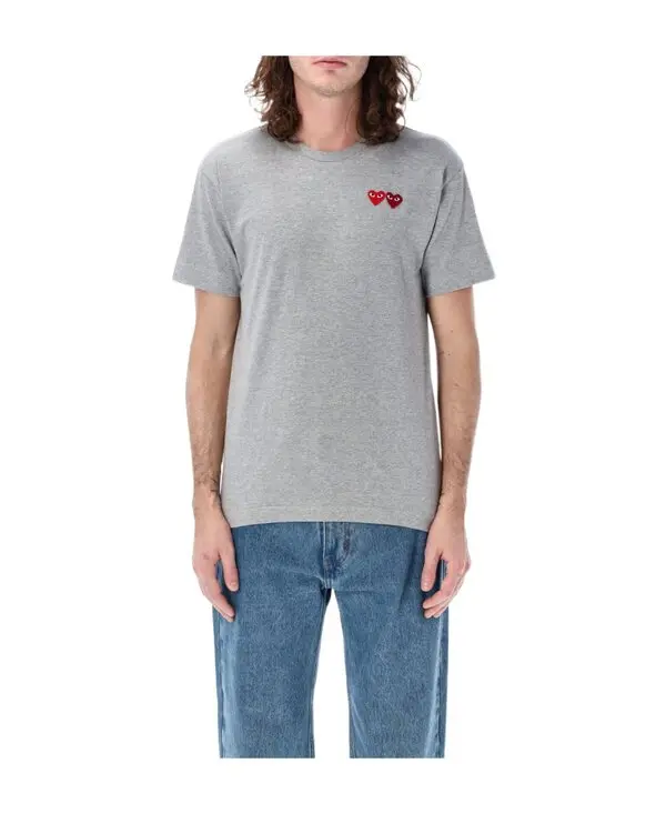 Play Comme Des Garcon T-shirt With Round Neck And Short Sleeves - Gray