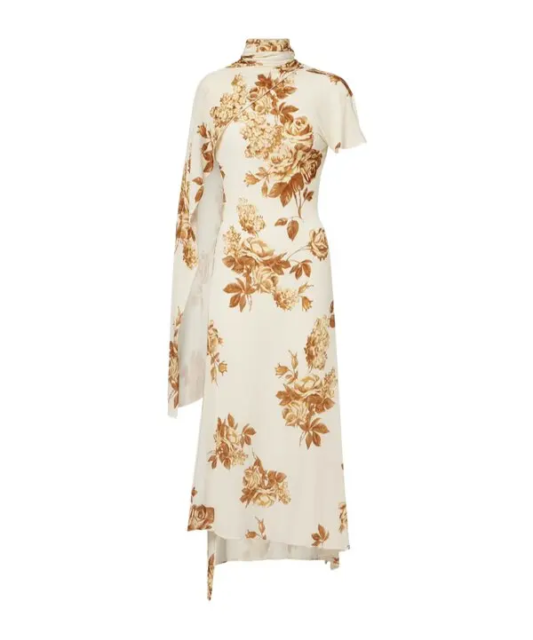 Magda Butrym Floral Scarf Detail Midi Dress - Nude
