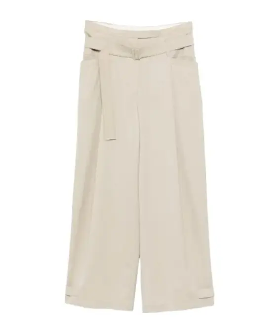 LOW CLASSIC Belted Double Waist Trousers - Light Brown
