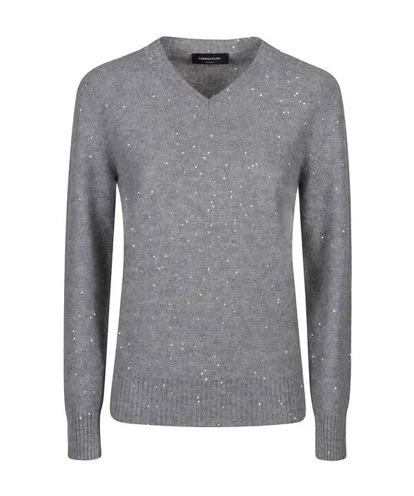 Fabiana Filippi Sequin-embellished V-neck Jumper - Grey