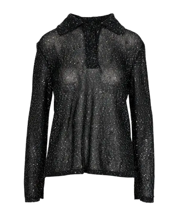 MSGM Embellished Knitted Polo Shirt - Black