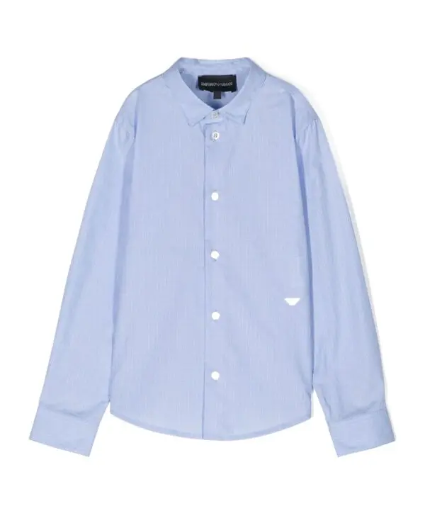 Emporio Armani Embroidered Logo Striped Cotton Shirt - Blue