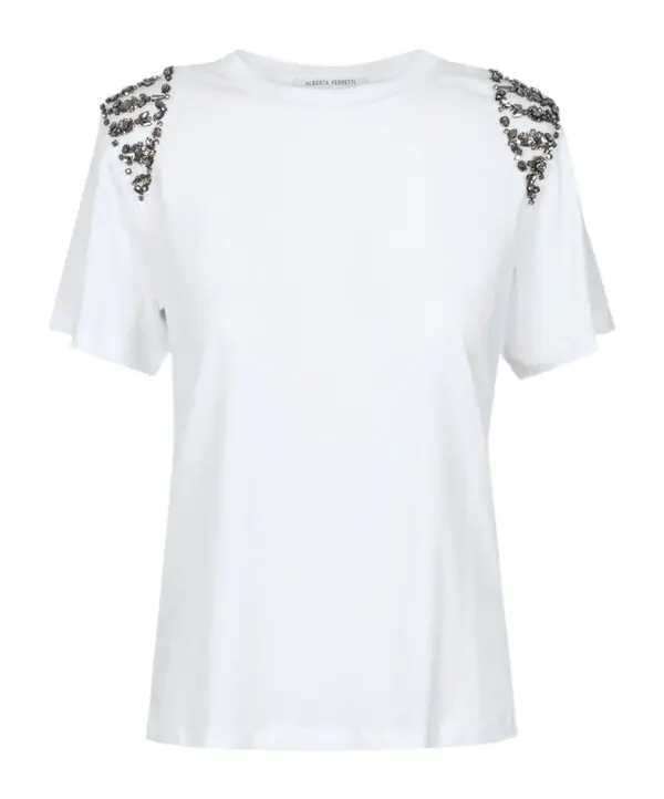 Alberta Ferretti Embellished Shoulder T-shirt - White