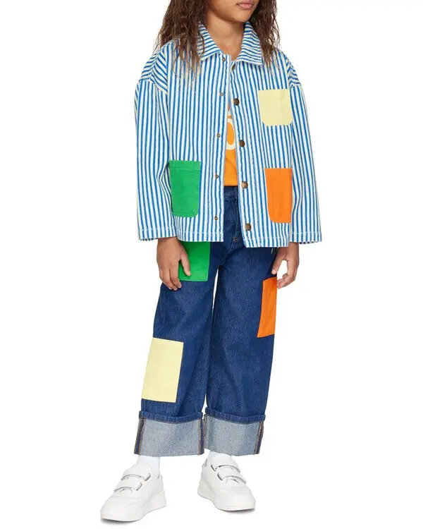 BOBO CHOSES Striped Denim Jacket With Patch Pockets