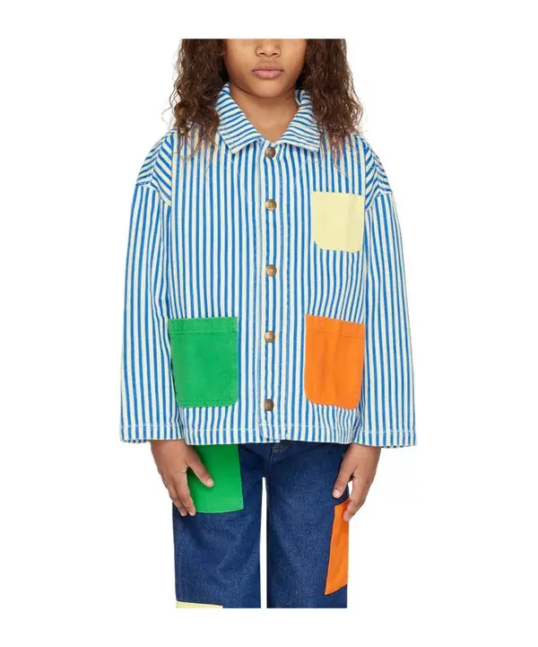 BOBO CHOSES Striped Denim Jacket With Patch Pockets