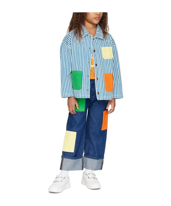 BOBO CHOSES Striped Denim Jacket With Patch Pockets