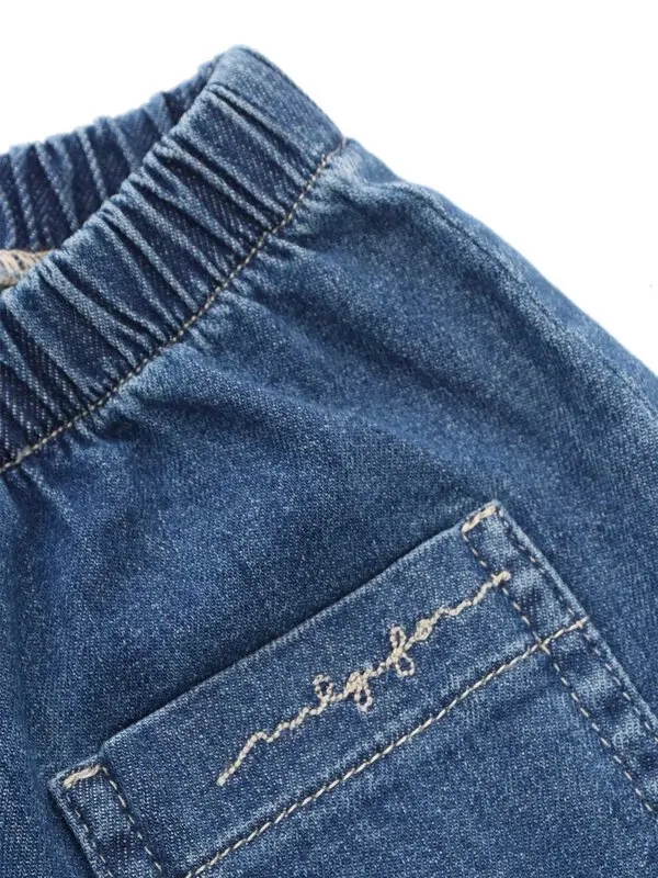 IL GUFO Embroidered Logo Elastic Waist Denim Shorts