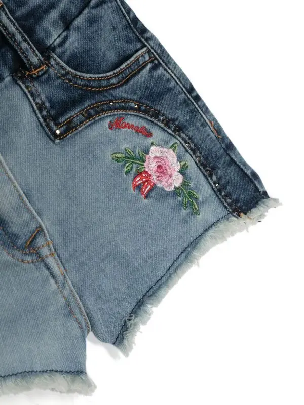 Monnalisa Floral Embroidered Denim Shorts