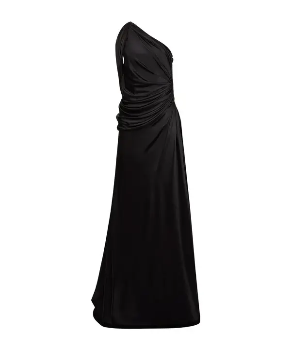 Nina Ricci Long Asymmetric Satin Gown - Black