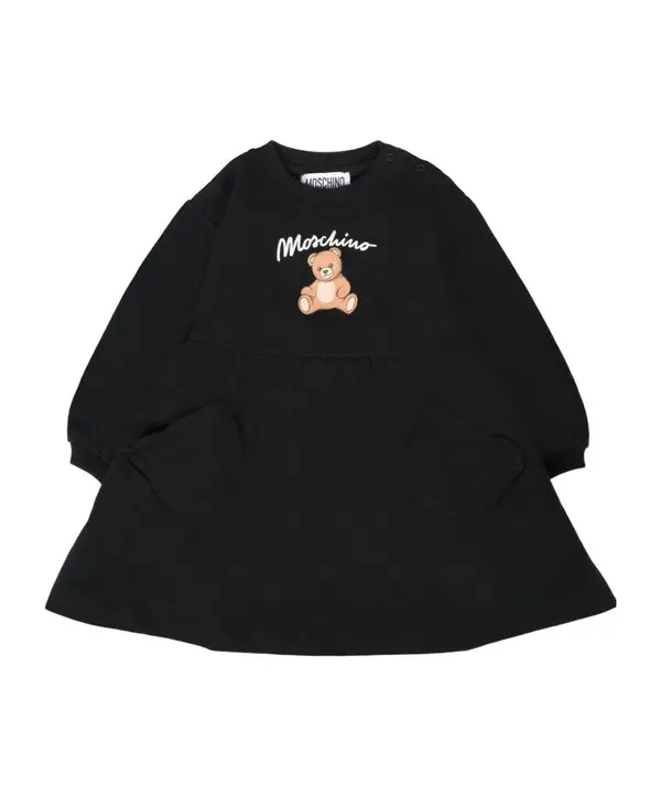 Moschino Teddy Bear" Graphic Long Sleeve Dress - Black