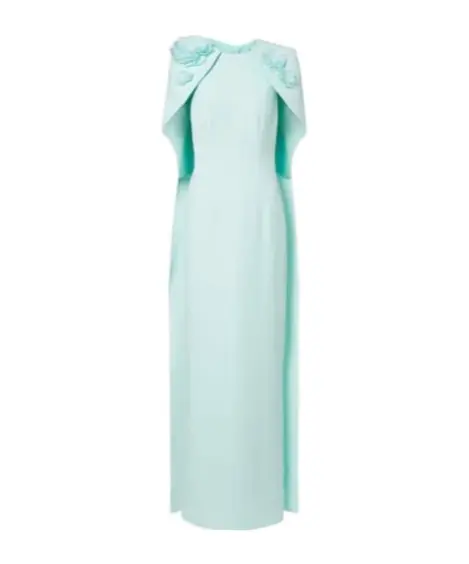SAFIYAA LONDON Lennox Floral Appliqué Shawl Crepe Gown - Blue