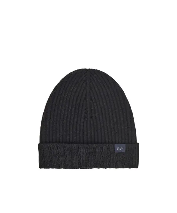 FAY English Rib Beanie Hat - Black