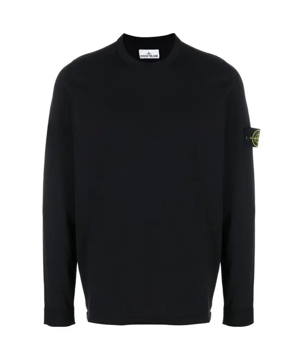 Stone Island Logo Patch Crewneck Jumper - Blue