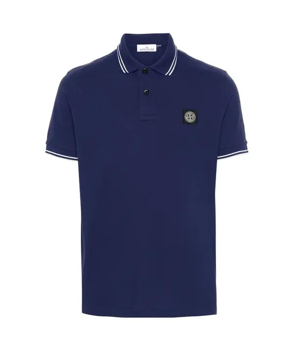 Stone Island Logo Patch Short-sleeved Polo Shirt - Blue