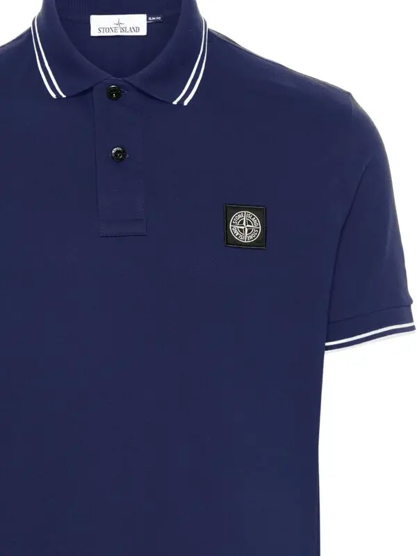 Stone Island Logo Patch Short-sleeved Polo Shirt - Blue