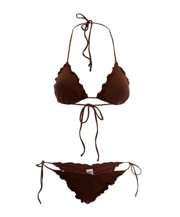 MC2 SAINT BARTH Lace-up Bikini Set With Ruffle Trim - Brown