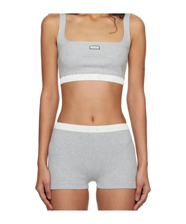 ENTIRE STUDIOS Ribbed Logo Bra Top - Grey