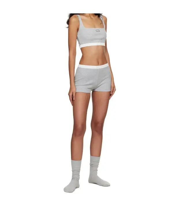 ENTIRE STUDIOS Ribbed Logo Bra Top - Grey