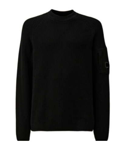 C.P. COMPANY Round Neck Lens Detail Knit Sweater - Total Eclipse - Blue