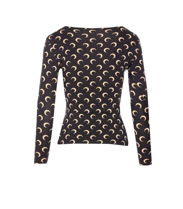 MARINE SERRE Moon Print Jersey Square Neck Long Sleeve Top