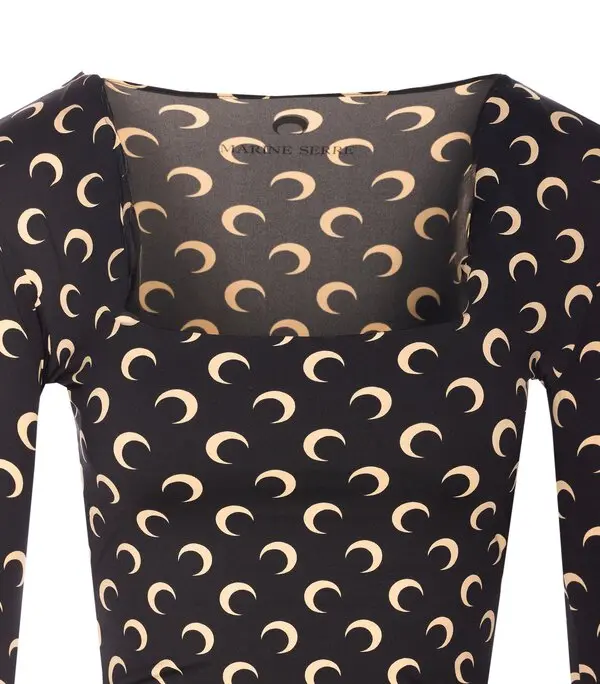 MARINE SERRE Moon Print Jersey Square Neck Long Sleeve Top