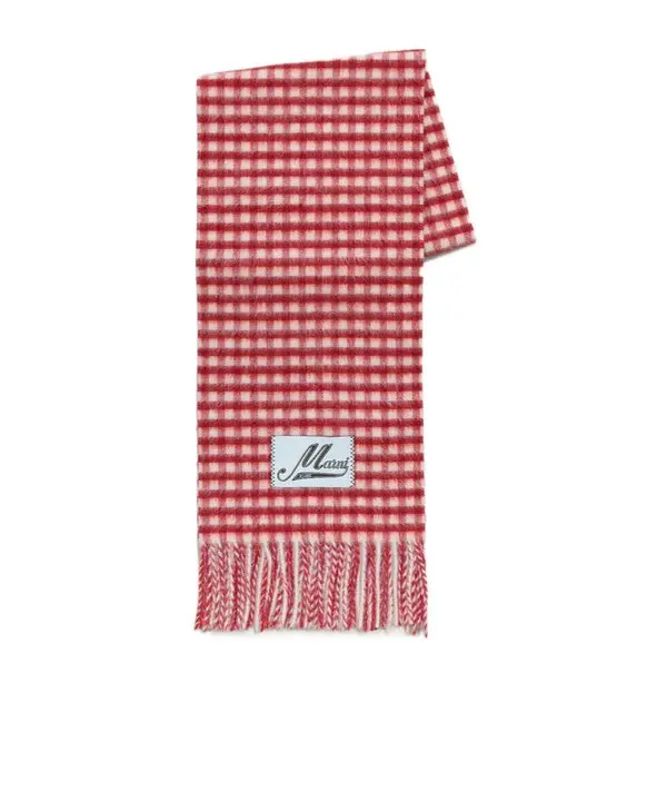 Marni Double Check Wool And Mohair And White Scarf