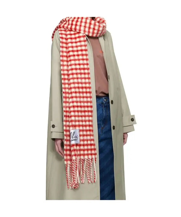 Marni Double Check Wool And Mohair And White Scarf