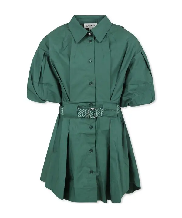 LANVIN PETITE Short Sleeve Collared Dress With Waist Straps - Green
