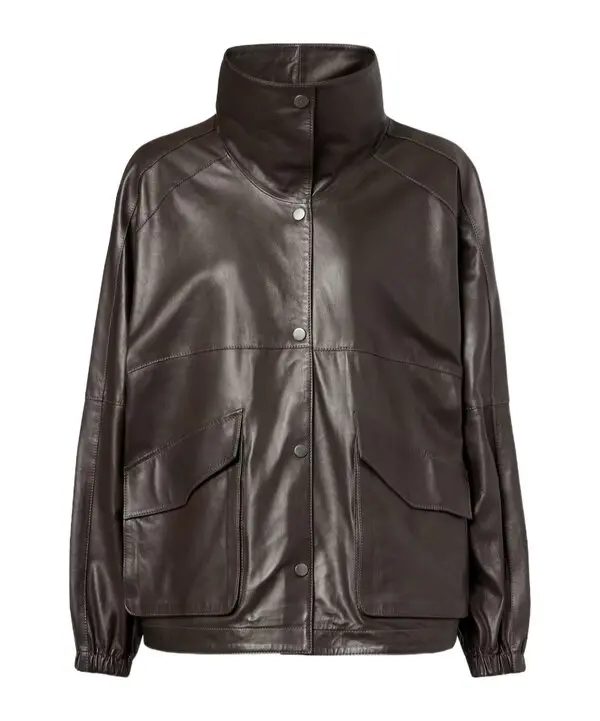Nour Hammour Leather Anorak Jacket - Brown