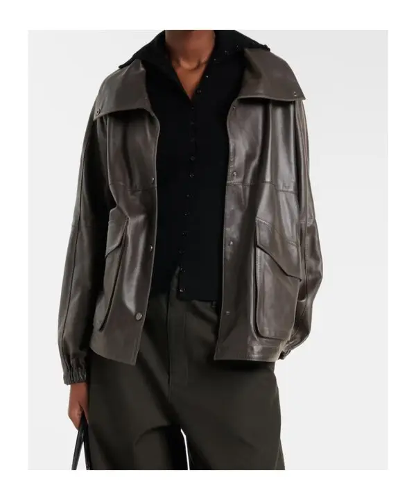 Nour Hammour Leather Anorak Jacket - Brown