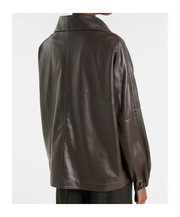 Nour Hammour Leather Anorak Jacket - Brown
