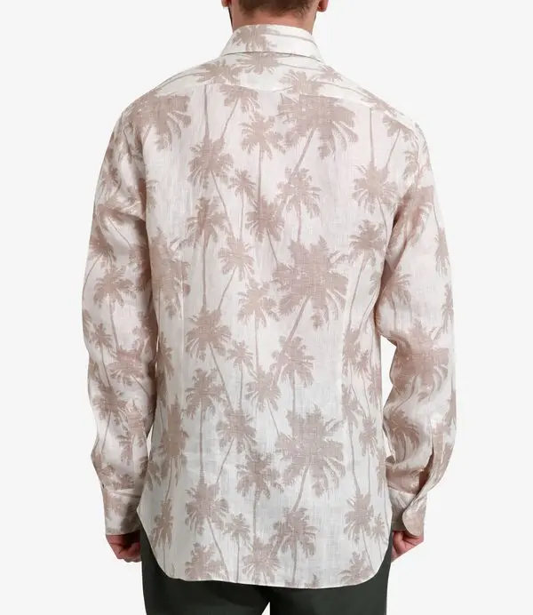 BARBA NAPOLI Palm-tree Print Linen Shirt