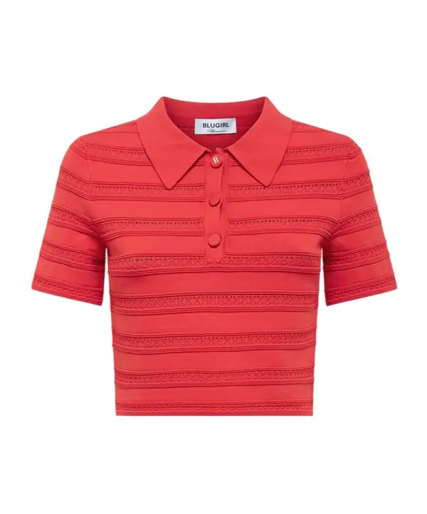 BLUGIRL Crochet-detail Polo Top - Red
