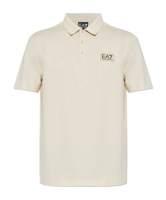 EA7 Logo-patch Short-sleeve Polo Shirt - Cream
