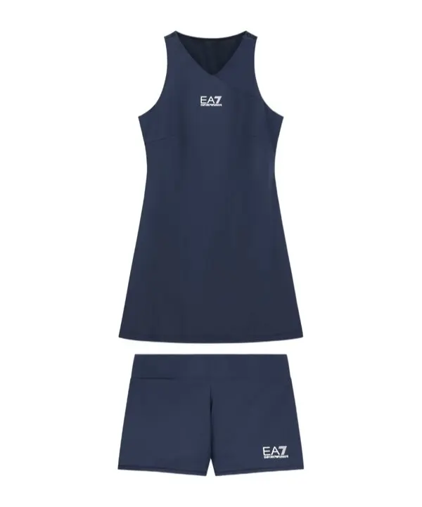 EA7 Sleeveless V-neck Set With Flared Skirt And Mesh Back