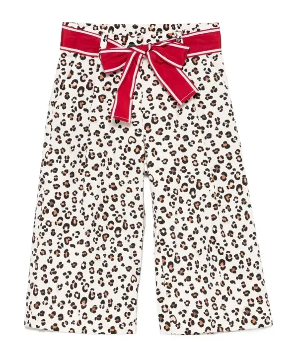 Monnalisa Gabardine Animalier Wide-leg Trousers - Multicolor