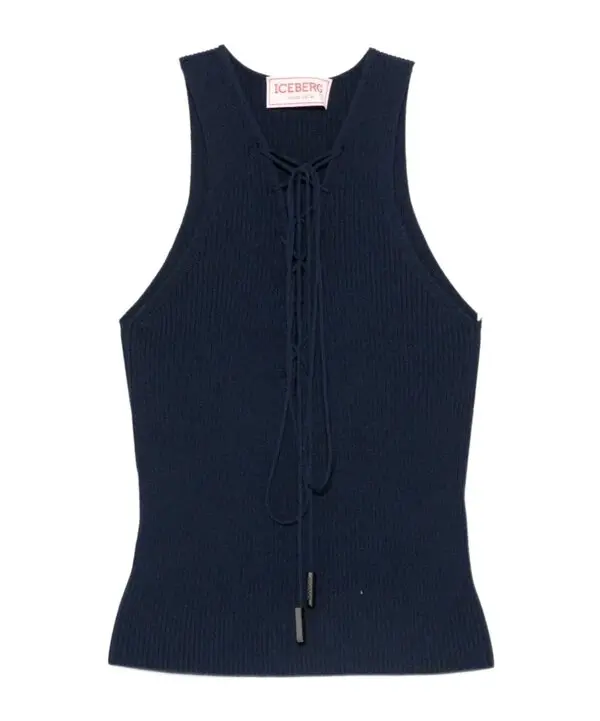 Iceberg Lace-up Ribbed-knit Tank Top - Black